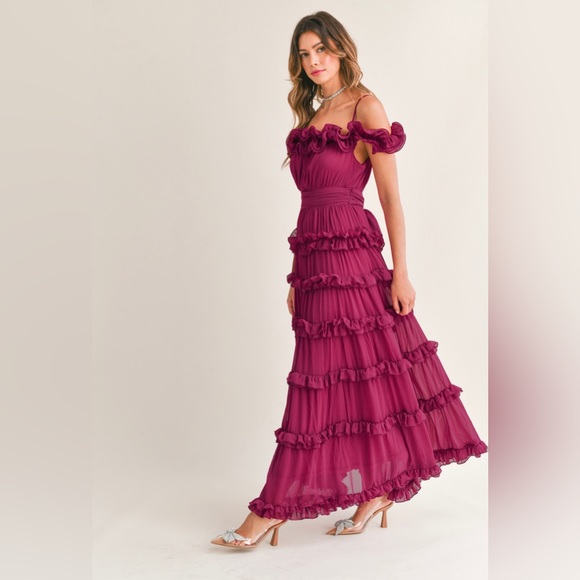 Dresses | 311 Teresa Wine Ruffled Tiered Maxi Dress | Poshmark